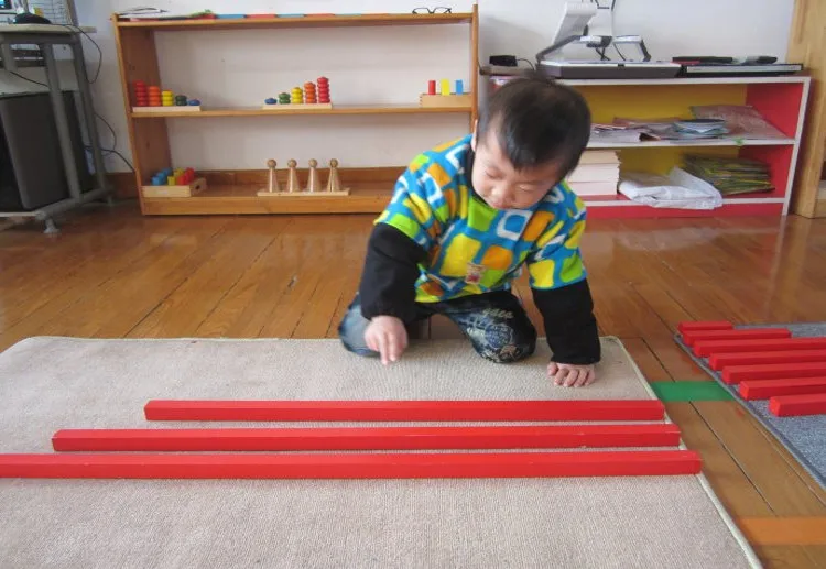 Wooden Montessori Sensorial Material Long Red Rods Educational Toys ...