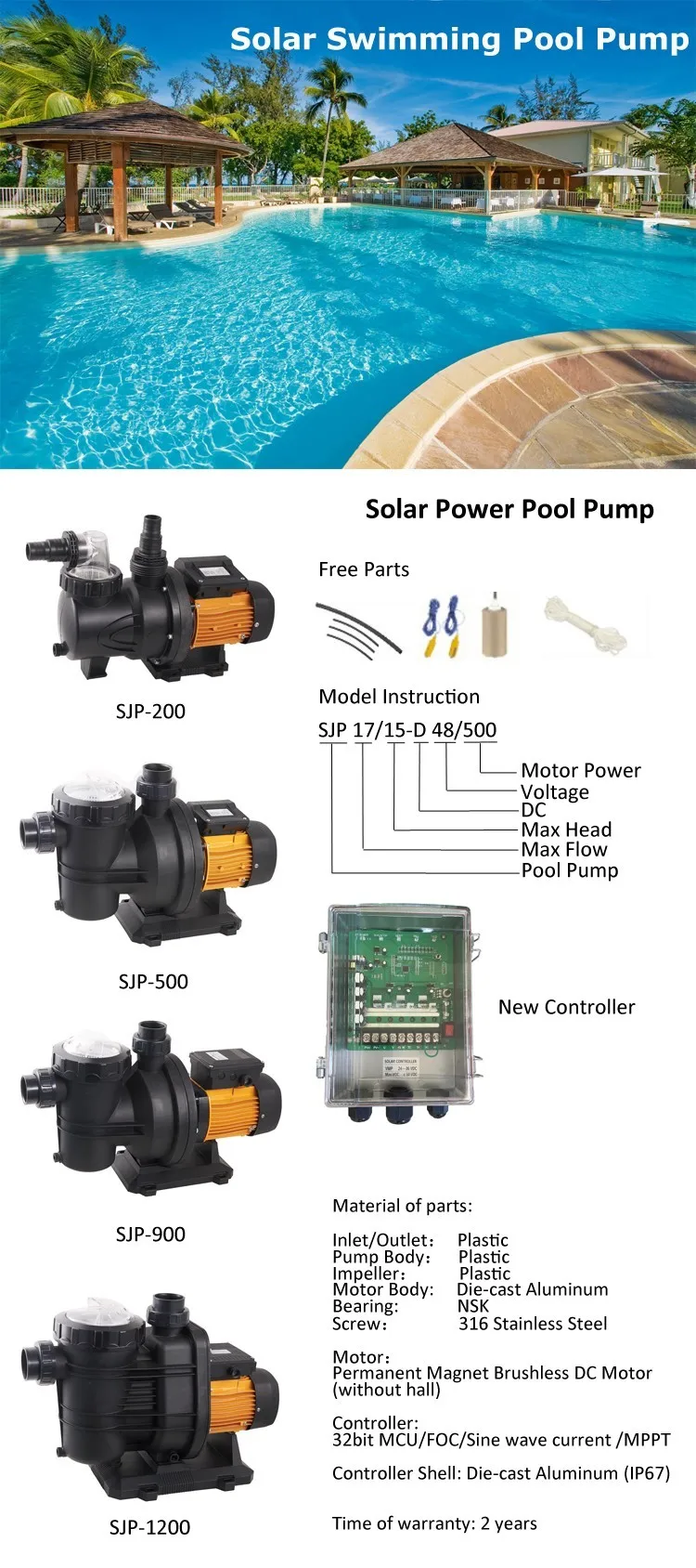 500w Dc Solar Pool Pump Kit With Solar Panels 48v Solar Powered ...