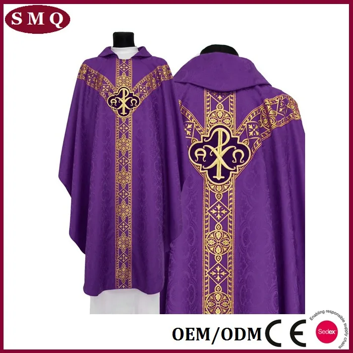 Hot Catholic Church Cross Embroidered Priest Chasuble Robe Roll Collar ...