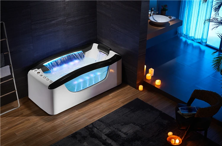 Freestanding Whirlpool Tub Glass Air Jet Bubble Led Hydro Massage ...
