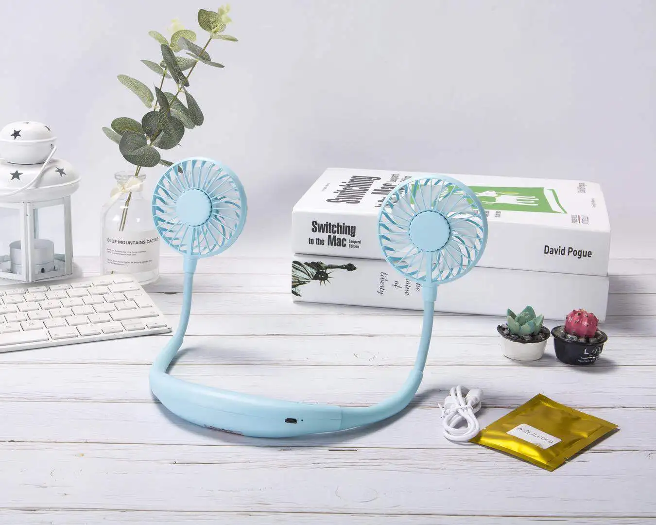 Portable Summer Led Neck Band Dual Fan Rechargeable Usb Hand-free ...