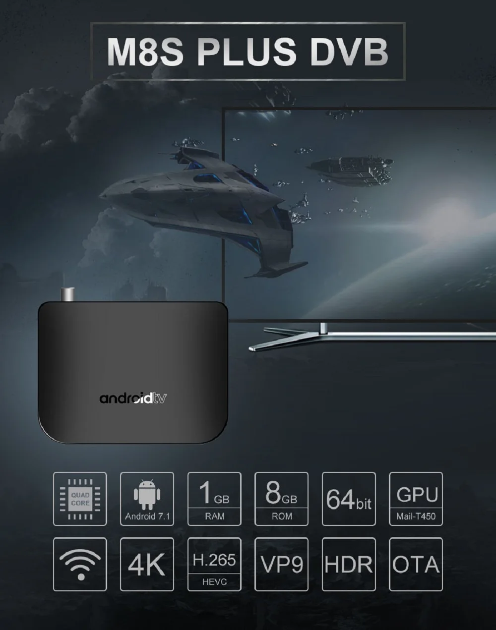 Android Hybrid TV Box M8S PLUS DVB - 1G RAM, 8G ROM