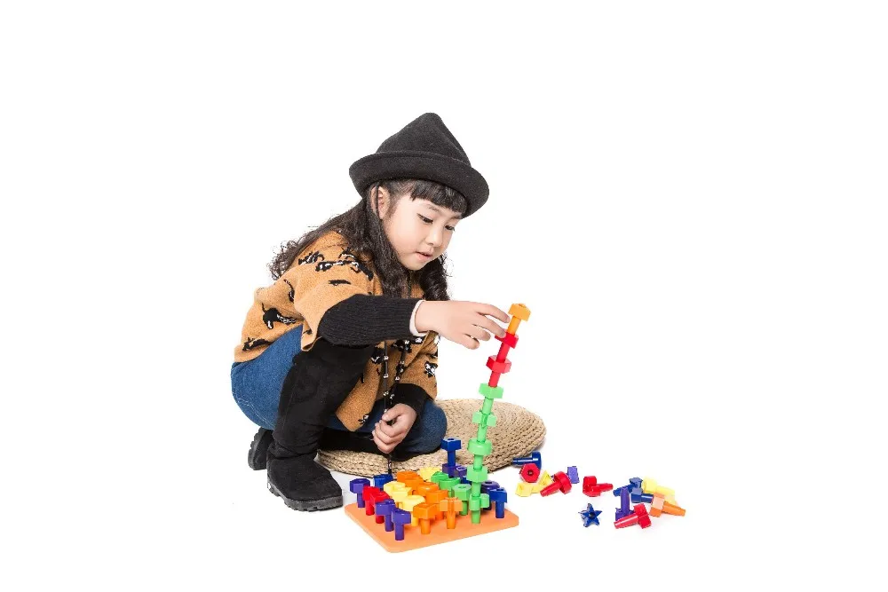 Stacking Peg Board Set Toy 30 Pegs Board,Colorful Stem Color Learning ...