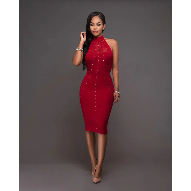 Women Sleeveless Tight Knee Length Dress Sex Club Dress Girls Night ...