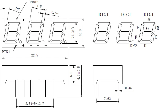 Blu che emette 3 cifre 1 Dp 0.28 pollici catodo comune 11 Pin 7 ...