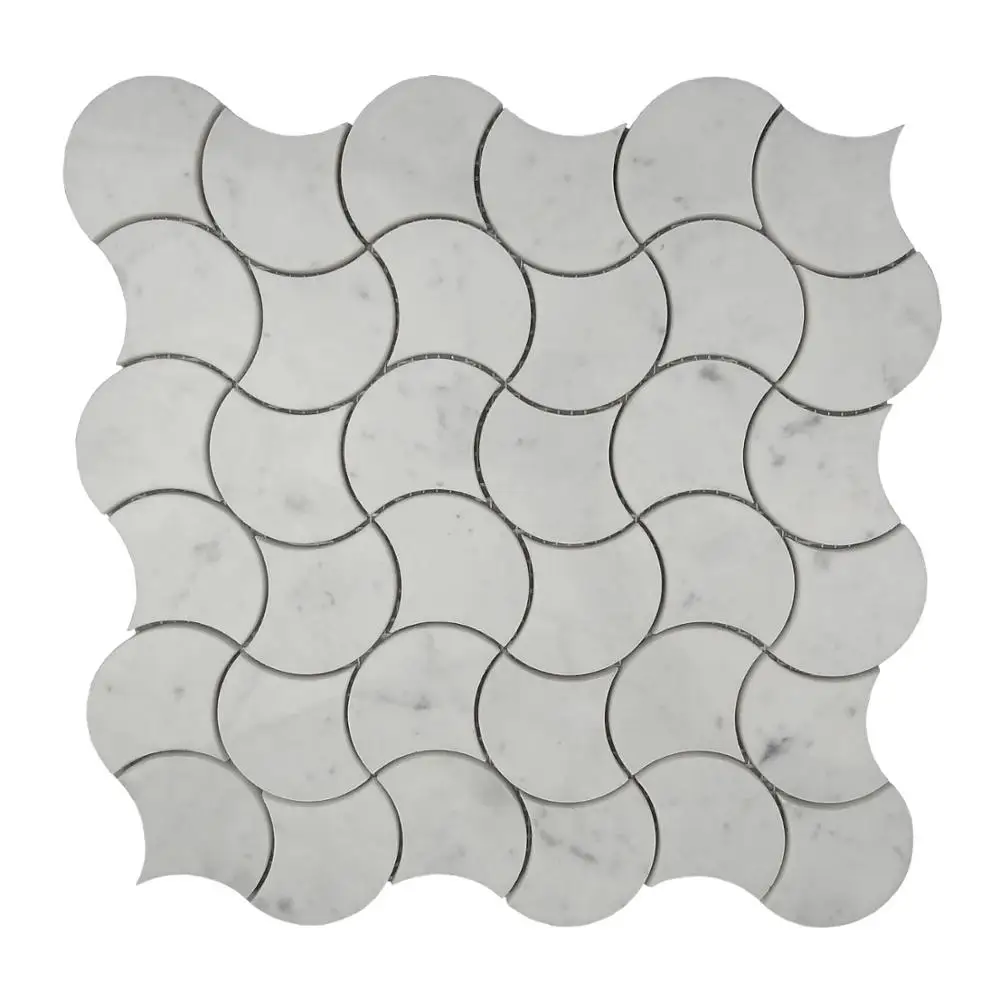 Water Jet Cutting Arabesque Honed Marble Mesh Mounted Carrara White ...
