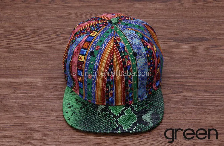 Artificial Snake Skin Brim Mens Snapback Cap Womens Hip Hop Flat Bill ...