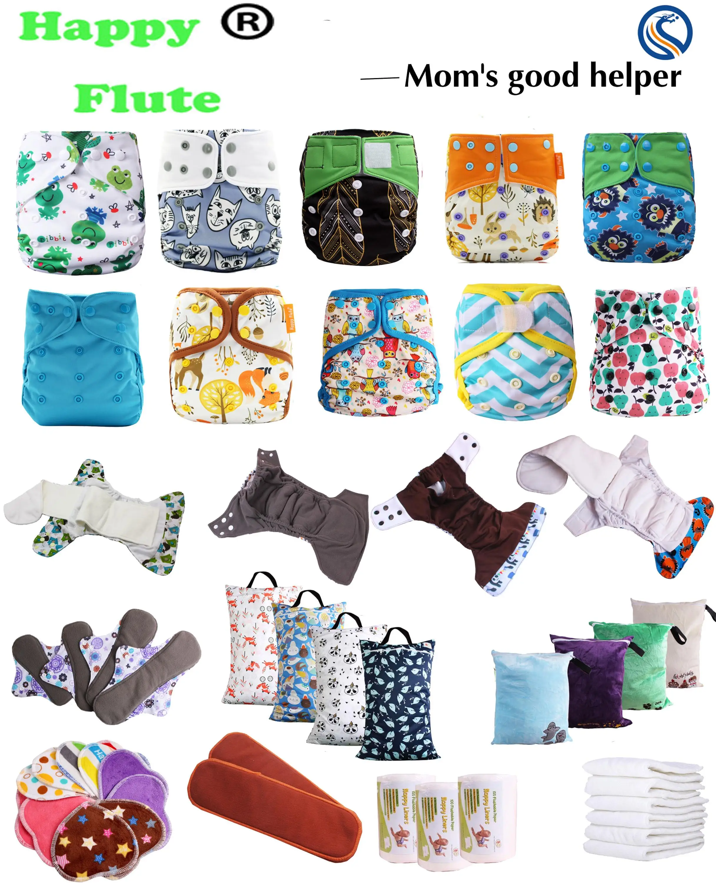 Happy Flute Reusable Cloth Nappies Soft Washable Printed Baby Pocket ...