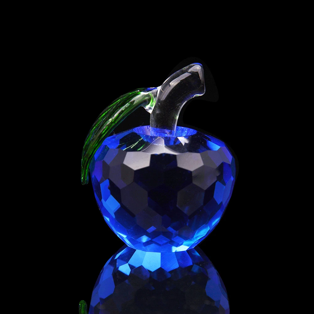 Crystal Apple - A Clear K9 Blue Crystal Glass Paperweight