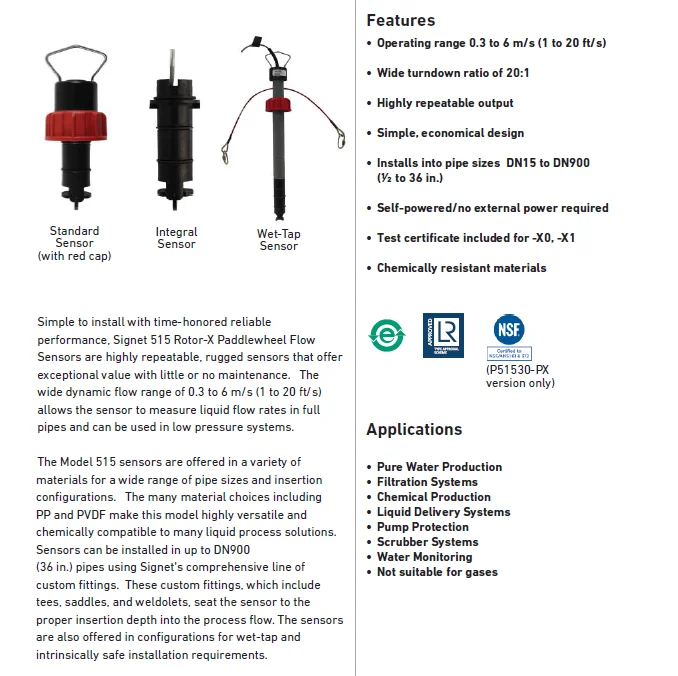 Gf+ Signet 515 Rotor-x Paddle Wheel Flow Sensor - Buy Gf Signet Sensor ...