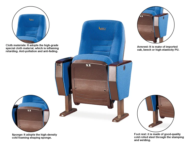 Bule 5-seater Ergonomic Lecturer Hall Chair,Upholstered Auditorium Seat ...