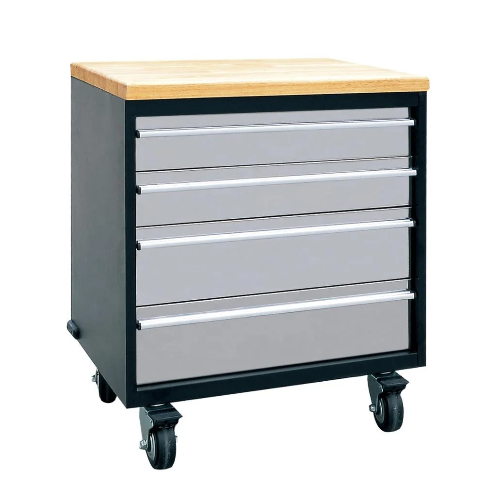 Solid Wood Top Tool Box Trolley Iron Metal Rooling Tool Storage Drawer ...