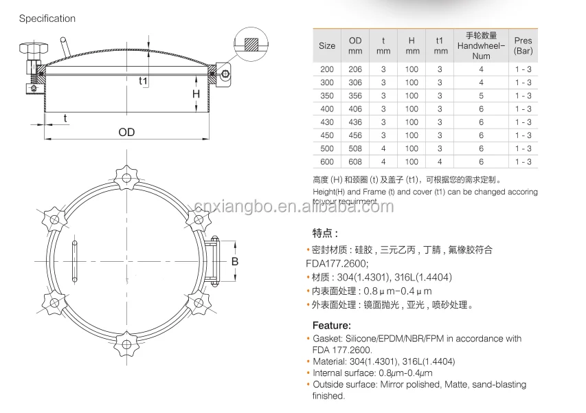 304 Stainless Steel Hand Wheel Quick Opening Manhole Pressing bar ...