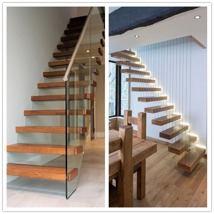 Customized Glass Railing Hidden Stringer Floating Stair Case - Buy ...