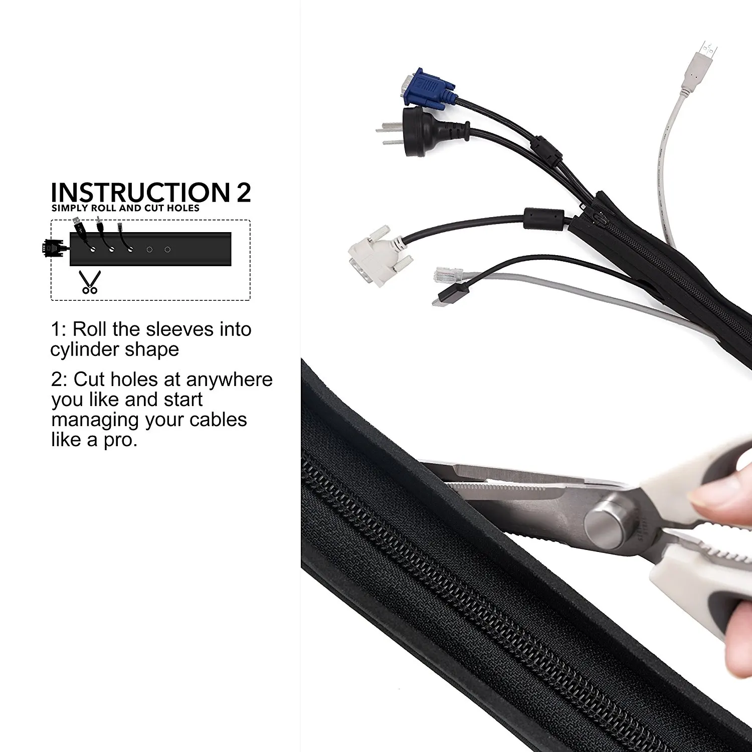 Adjustable Neoprene Cable Management Sleeve With Zipper Cable Tidy ...