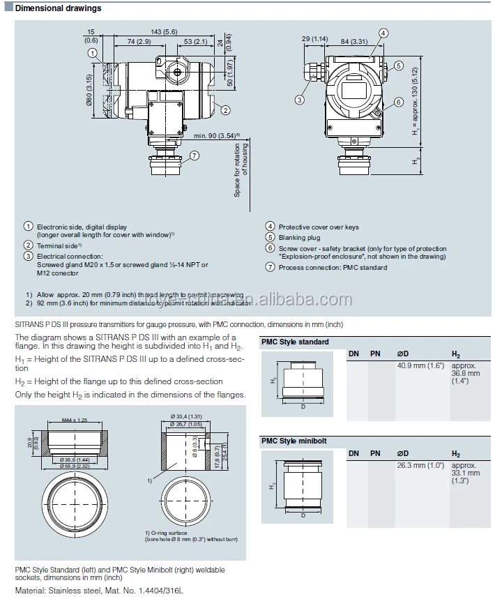 Siemens-transmisor de presión SITRANS P DS III y P300, con conexión PMC, instrumentos de ...