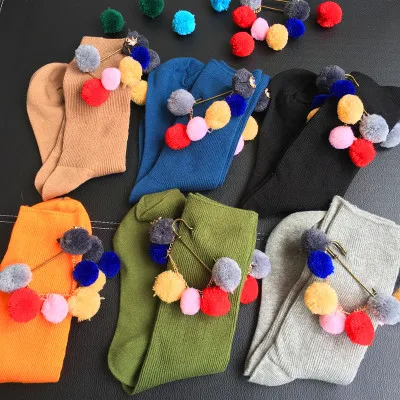 Korean New Funky Accessories Solid Pin Pom Pom Handwork Socks - Buy Pom ...