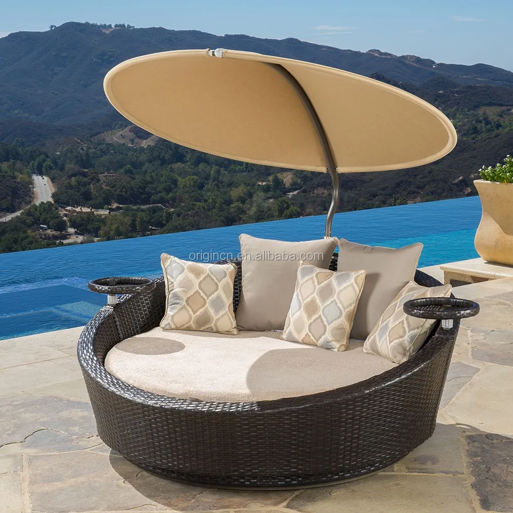 Modern Home Garden Sunbathing Bed Furniture With Side Tray Table Rattan ...