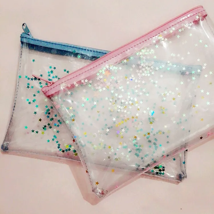 Glitter Stars Laser Pvc Transparent Zip Cosmetic Bag Coin Purse Women ...
