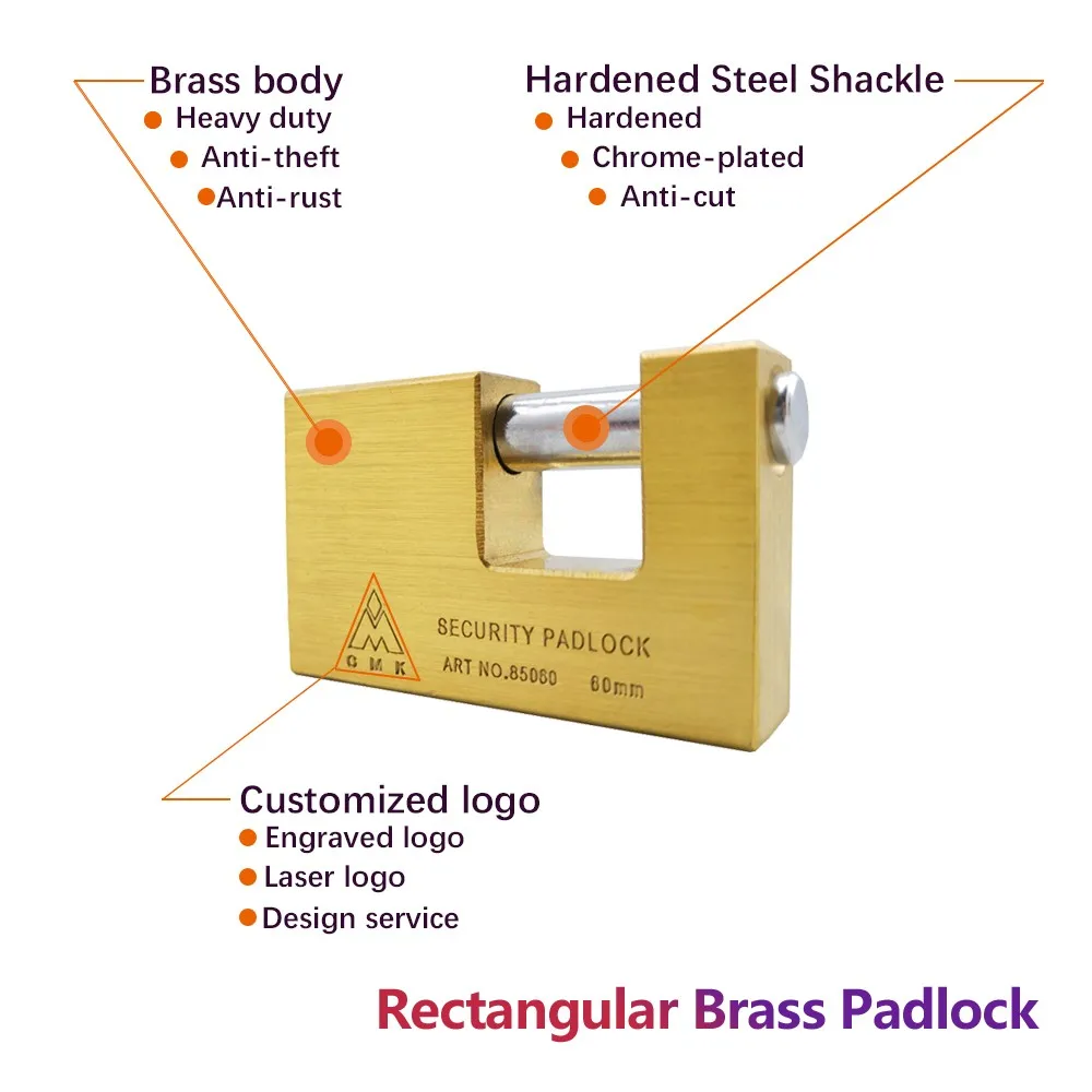 75mm Hardened Brass Rectangular Padlock Door Lock For Warehouse Home ...