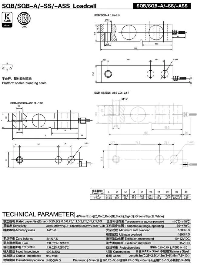Share Beam Floor Scale Load Cell SQB 2t Load Cell by Intelweighing