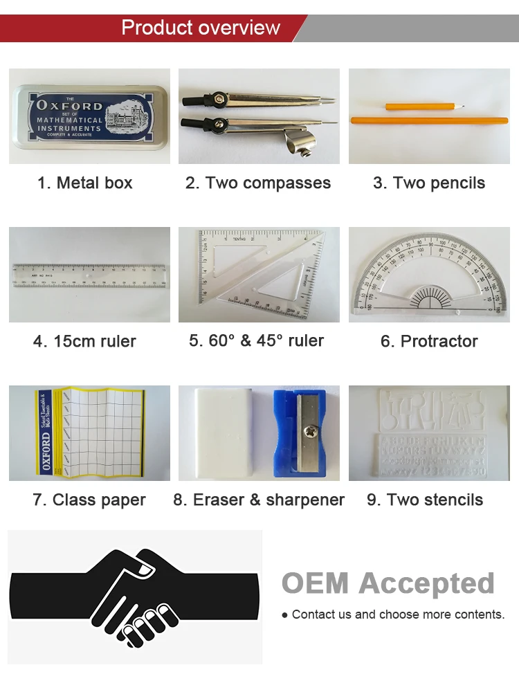 Custom Student Stationery Set 13pcs Mathematical Oxford Math Set ...