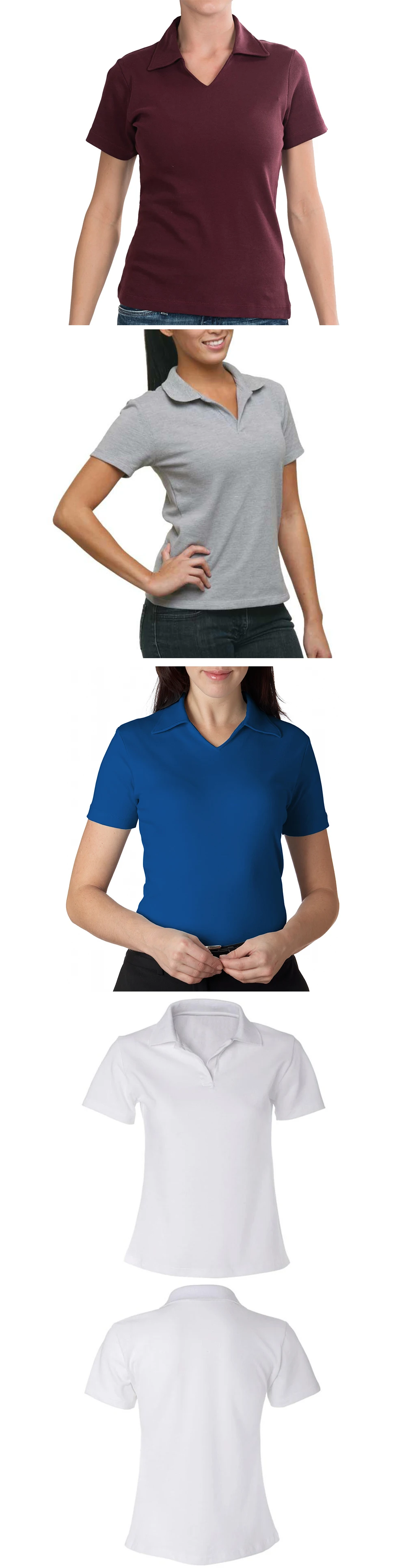 94% Cotton 6% Spandex No Button Shirt V Neck Polo For Women - Buy V ...