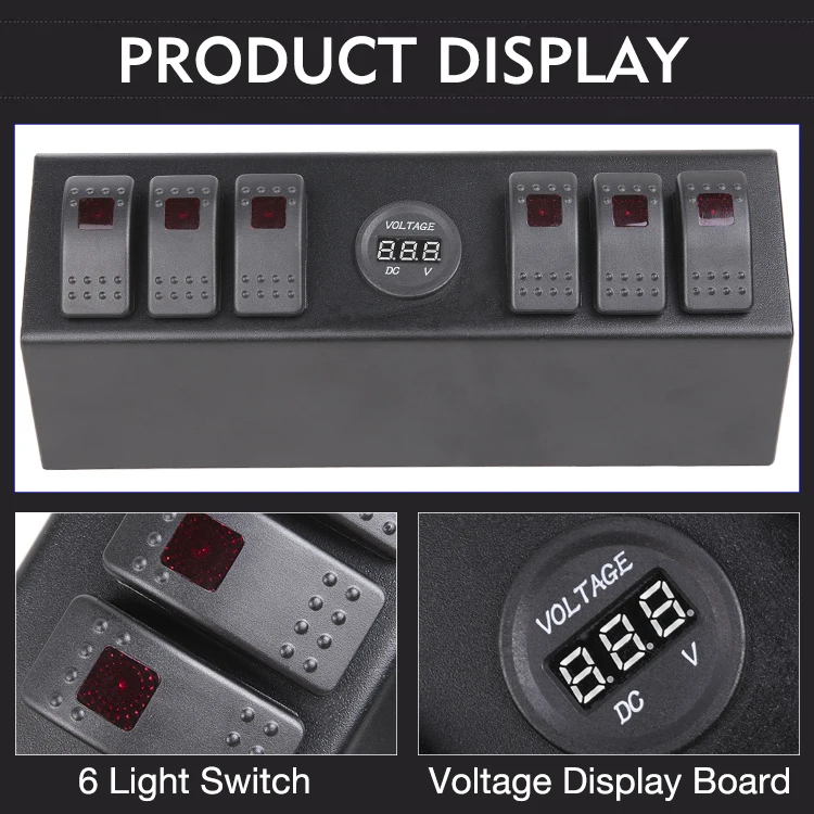 12V Car 6 Gang Rocker Switch Panel for Jeep Wrangler