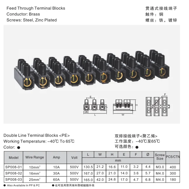 Double Line Terminal /pe Terminal Block/black Terminal - Buy 10-way ...