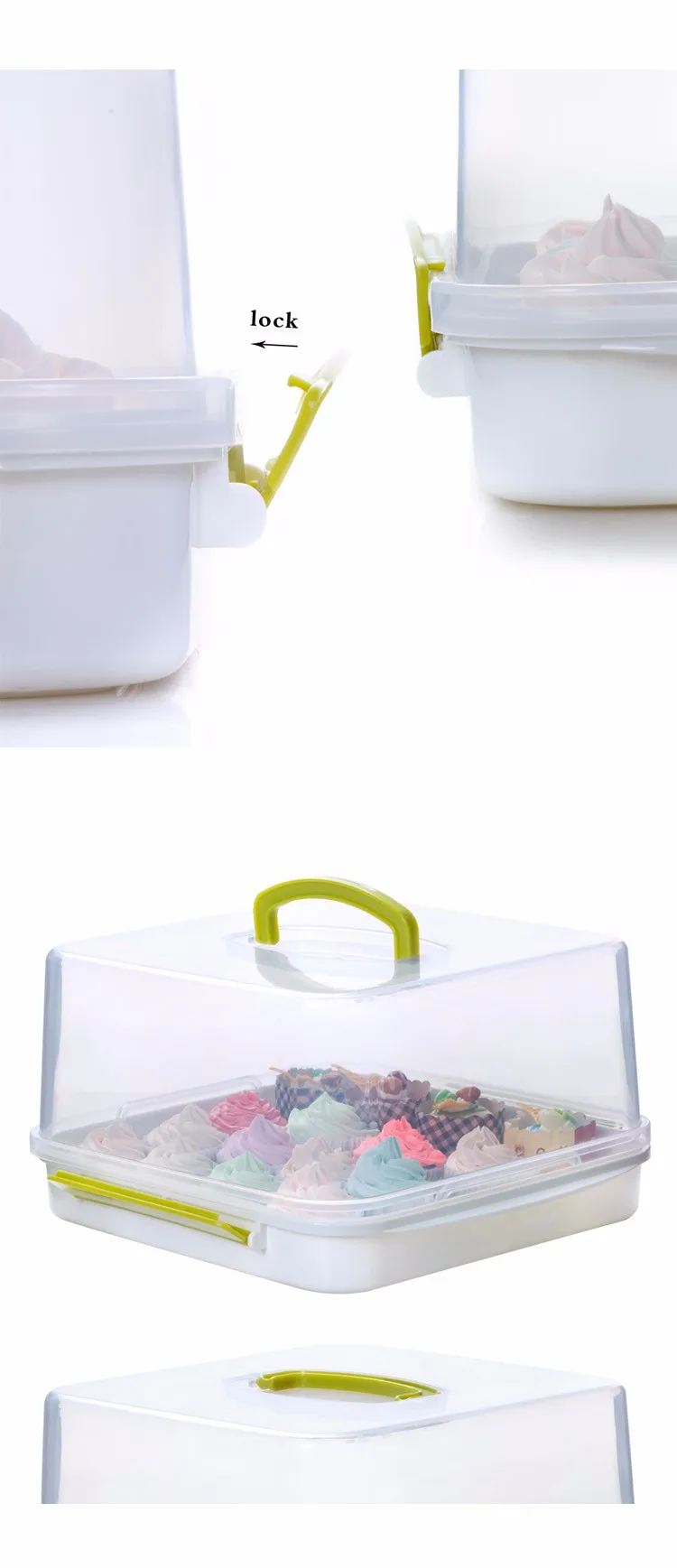 Square Portable Cake Carrier Storage Container Server With Handle - 11 ...