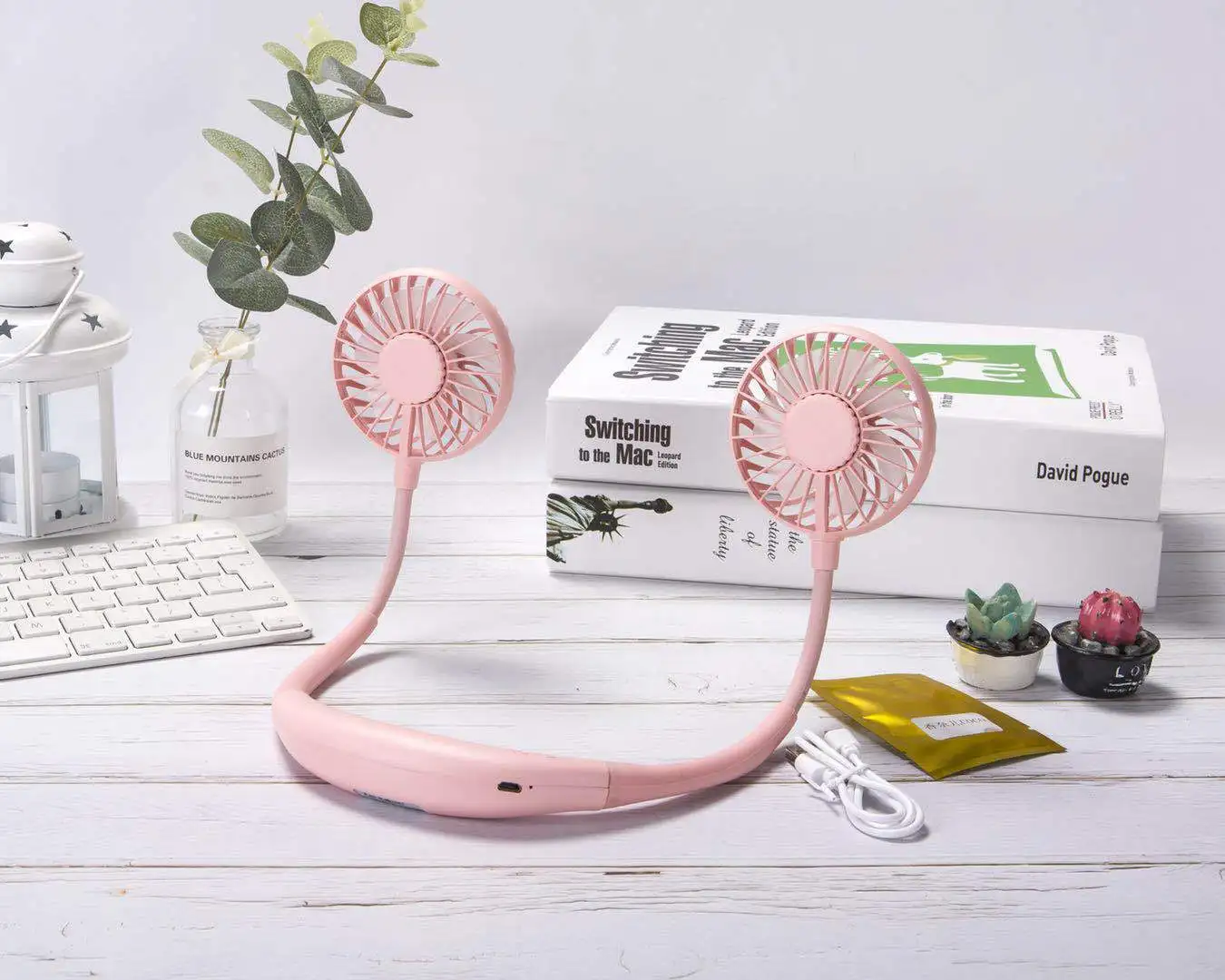 Portable Summer Led Neck Band Dual Fan Rechargeable Usb Hand-free ...