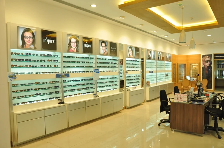 Luxury Eyewear Sunglasses Showroom - Modern Optical Shop Counter Design