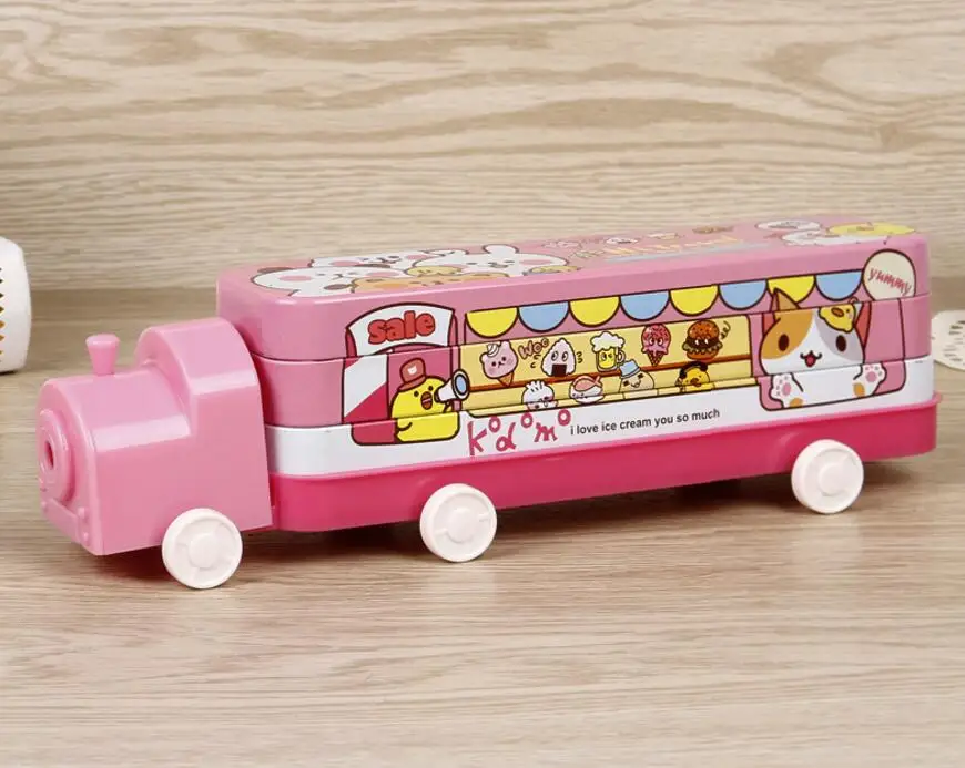 Metal Tin Double Layer Train Design Pencil Pen Case Cover Box For Kids ...