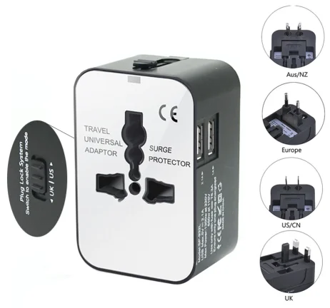 All In One Universal International Plug Adapter 2 Usb Port World Travel Ac Power Charger Adaptor ...