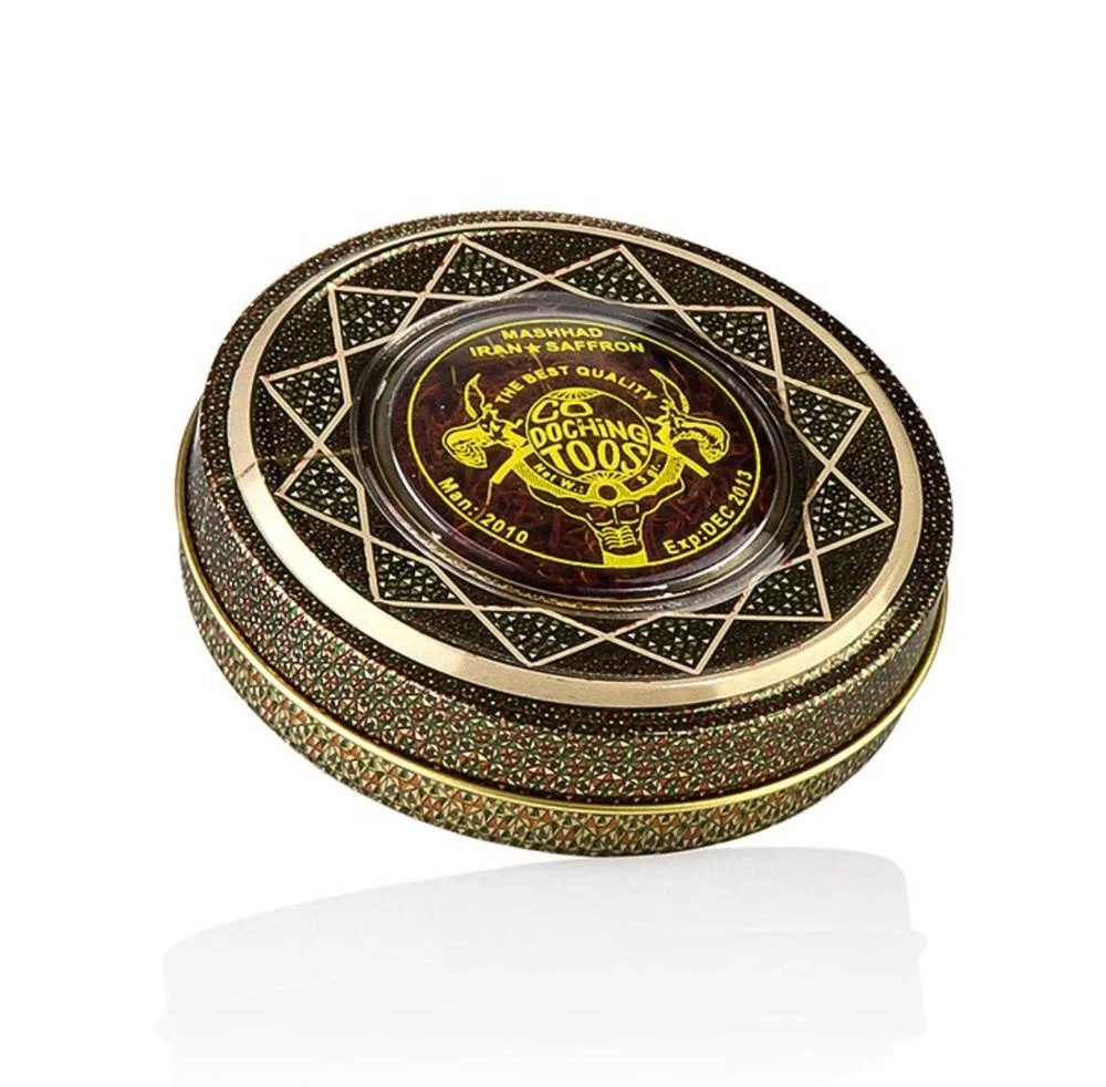 Oem Round Gold Saffron Metal Box Saffron Container Saffron Cans - Buy ...