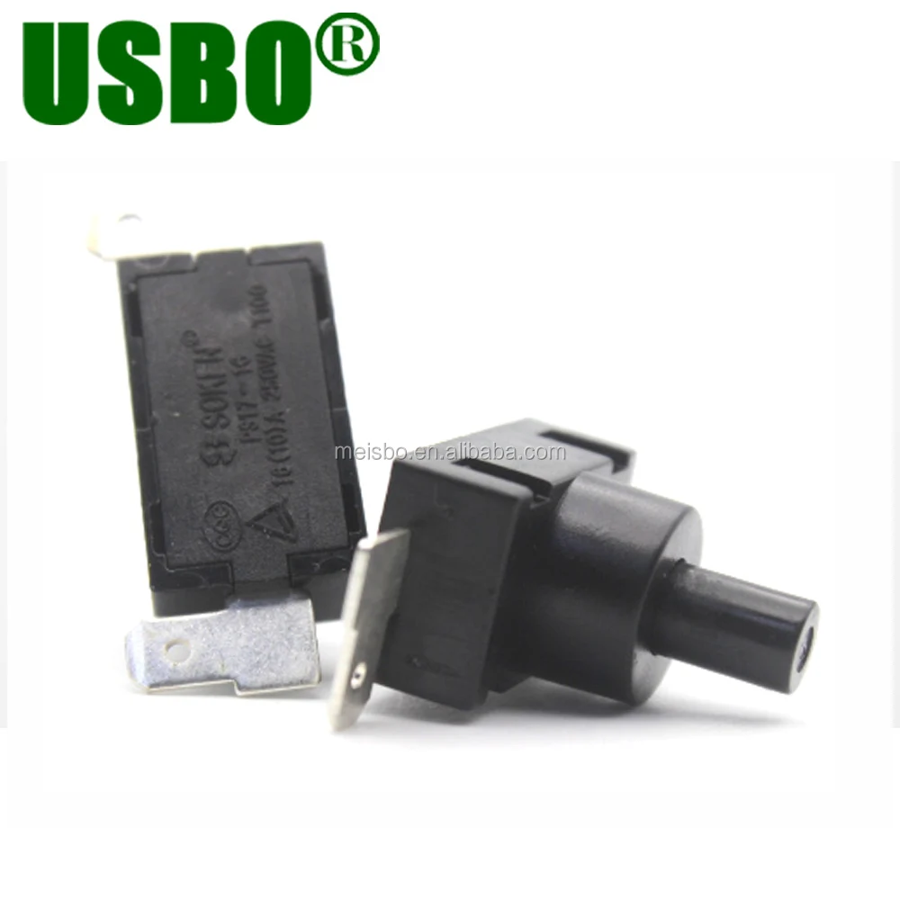 Black 16A 250V Latching Push Button Switch for Vacuum Cleaners