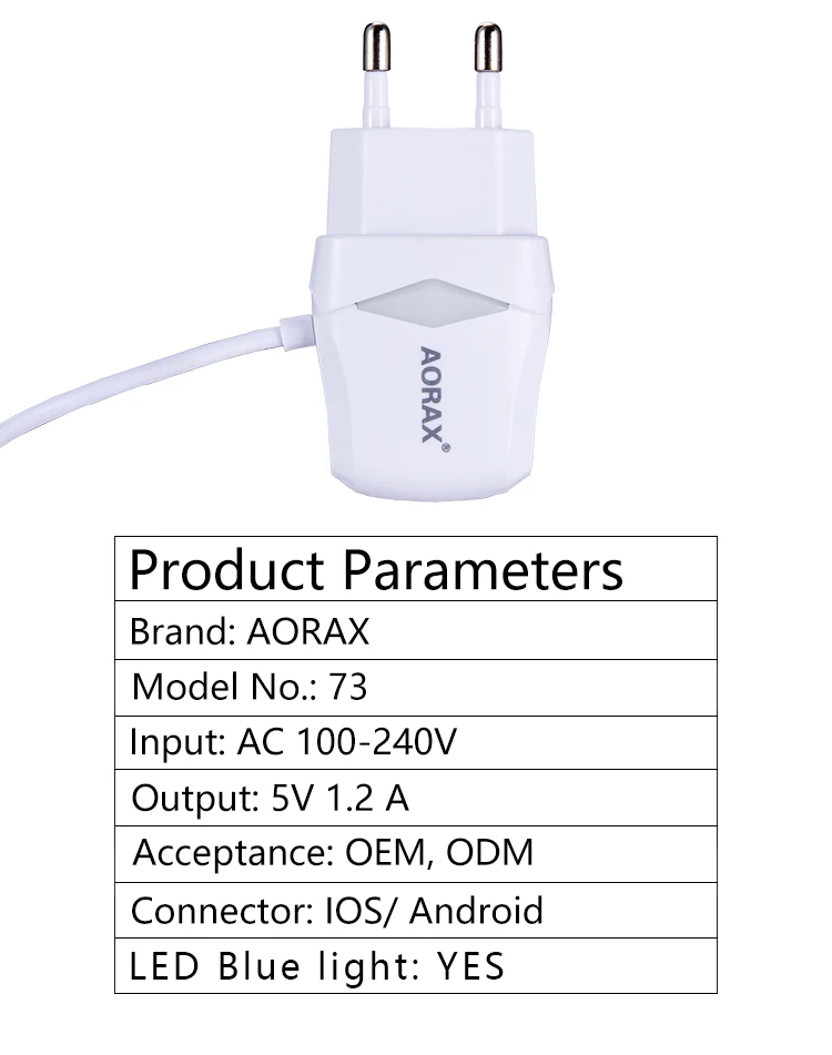 2019 Aorax Portable Universal Cable Charger With Led 5v 1.2a Odm Oem ...
