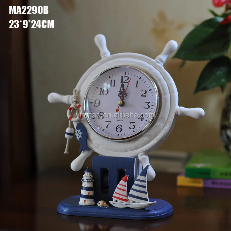 Wooden Ship Steering Wheel Clock,2 Sets 23x9x24cm Nautical Table Clock ...