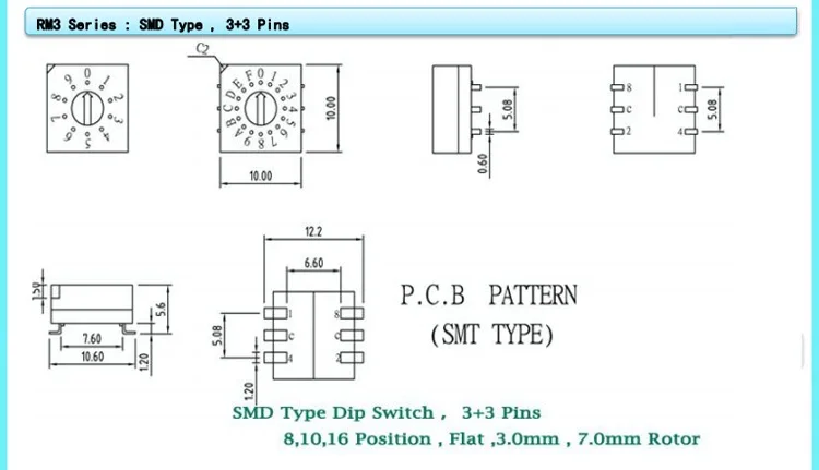 8 Positions Right Angle 5.08mm Pitch Smd Rotary Encoder Dip Switch ...
