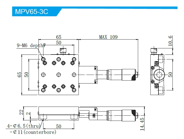 MPV65-3C/ MPV65-3S Z Axis Manual Stage - Precision & Durability