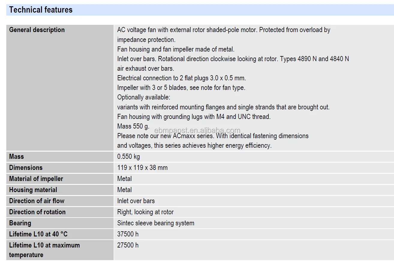4650N-465 ebmpapst风扇轴向EBM-PAPST类型: 4650N-465 EBM风扇230V 119 x 38毫米 ...
