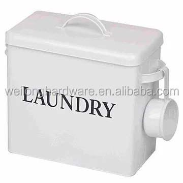 Home Large Square White Metal Laundry Powder Storage Box With Scoop ...