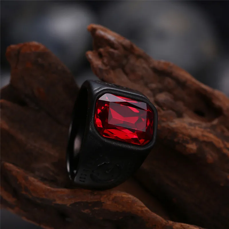 New Design Black Plated Stainless Steel Man's Wedding Jewelry Ruby Ring ...