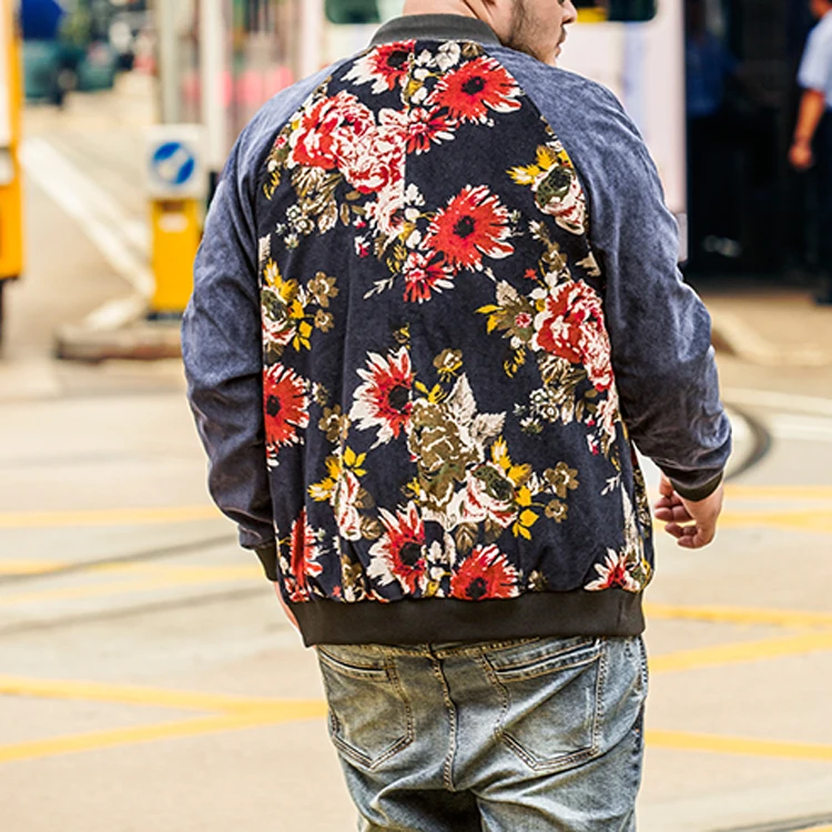 Plus Size Mens Clothing Man Vintage Flowers Splicing Baseball Custom ...