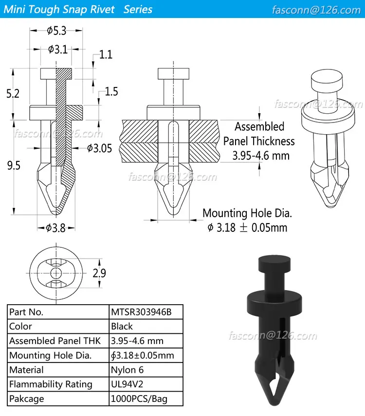 Nylon Mini Tough Snap Rivets - Durable, Removable Fasteners