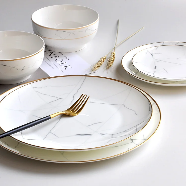 Round White Marble Popular Ceramic Dinnerware Set,Diner Set Dinnerware ...