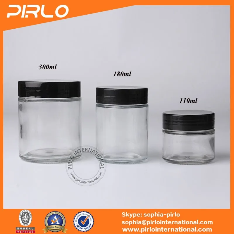 110ml 180ml 300ml 450ml 650ml Straight Sided Glass Jar With Black ...