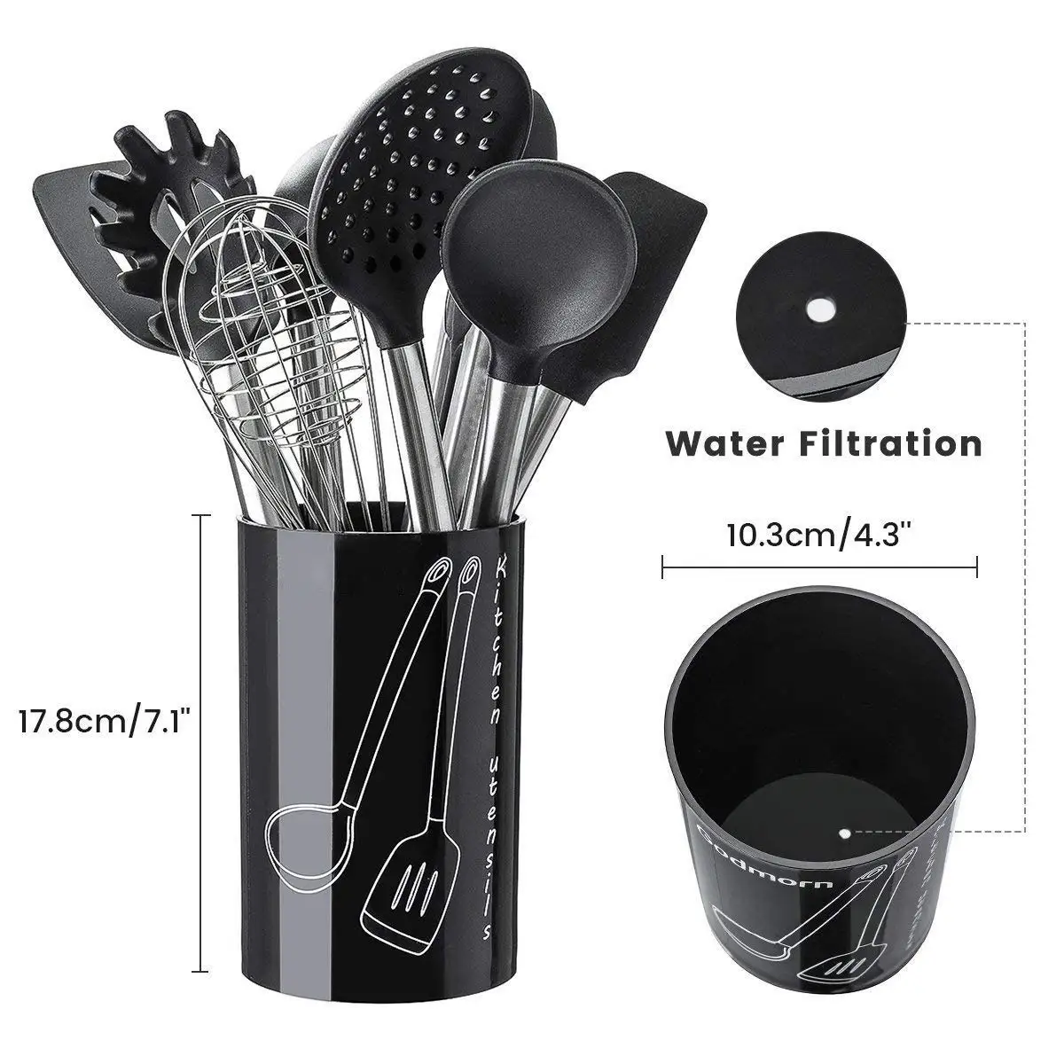 8 Piece Silicone Kitchen Spatula Set - Black Professional Bpa Free ...