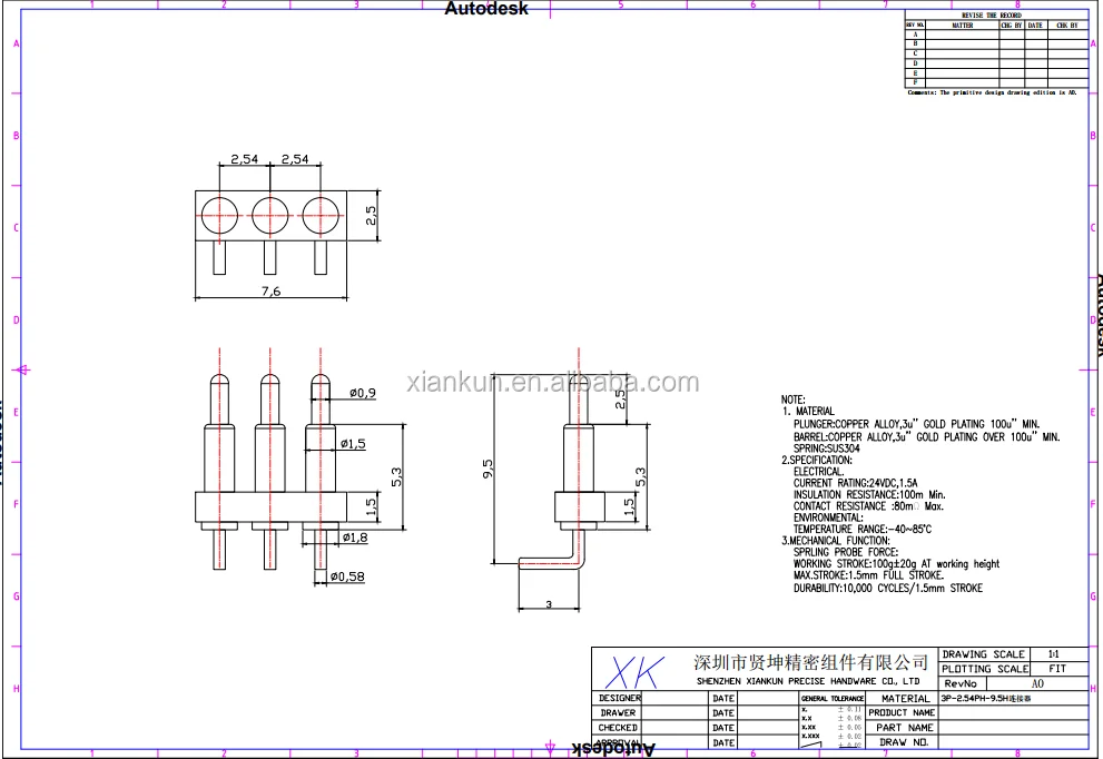 90 Degree Spring Loaded Pogo Pins Connector with Right Angle