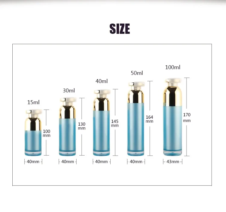 15ml 30ml 40ml 50ml 100ml Blue Cylinder Shape Empty Cosmetic Plastic ...